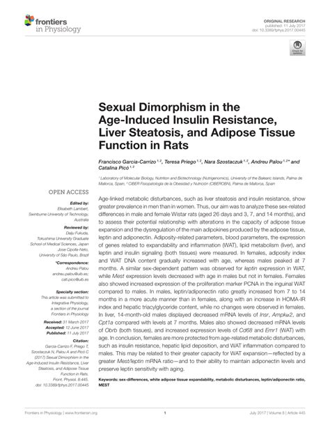 Pdf Sexual Dimorphism In The Age Induced Insulin Resistance Liver