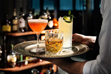 Bar Events Loaded Tray Of Cocktails Carried By Server Chicago Style