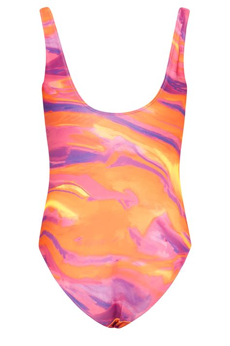 Lts Tall Womens Bright Pink Marble Print Wrap Swimsuit Long Tall Sally