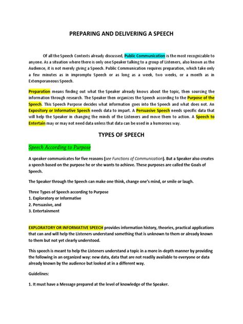 Preparing And Delivering A Speech Pdf Communication Knowledge