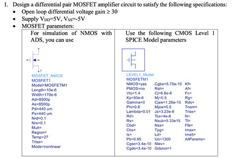 Solved 1 Design A Differential Pair Mosfet Amplifier