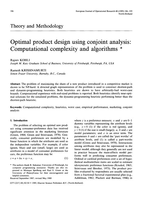 Pdf Optimal Product Design Using Conjoint Analysis Computational Complexity And Algorithms