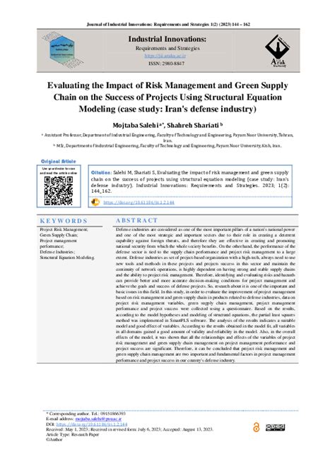 Pdf Evaluating The Impact Of Risk Management And Green Supply Chain
