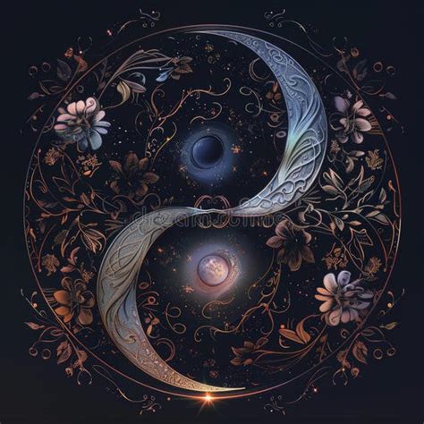Intricate Celestial Yin Yang Design With Floral Elements And Mystical