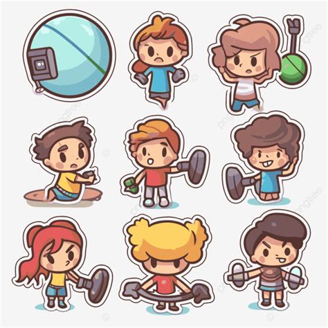 Personaje Personajes Haciendo Ejercicios Vector Cartoon Pegatinas Png Diseño De Pegatinas Con