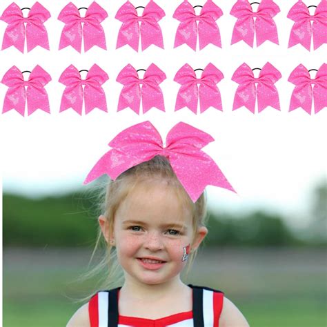 Scheam 12pcs 7inch Large Glitter Cheer Bows Sequin Cheer Hair Bows Handmade For Jumbo