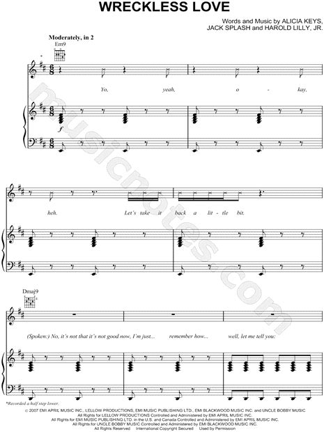 Alicia Keys Wreckless Love Sheet Music In D Major Download And Print