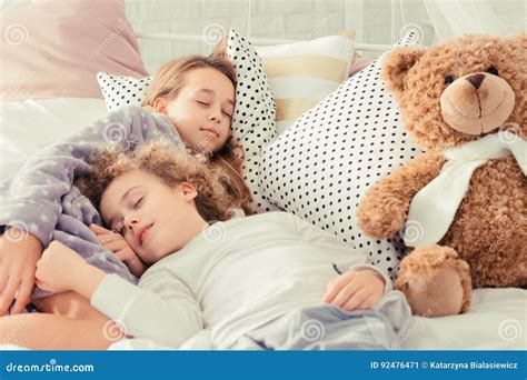 Siblings Sleeping In Bed Stock Image Image Of Relax 92476471