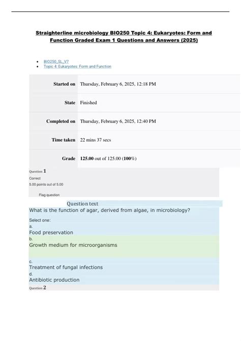Straighterline Microbiology Bio250 Topic 4 Eukaryotes Form And