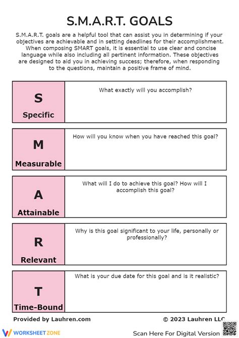 Smart Goals Worksheet Worksheet