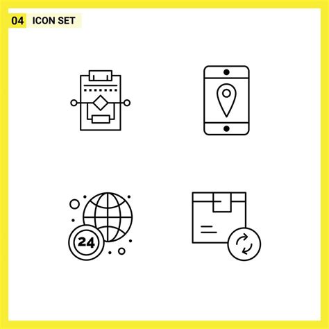 Mobile Interface Line Set Of 4 Pictograms Of Workflow Hours Settings