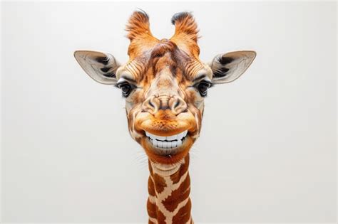 Premium Photo Cheerful Happy Giraffe Looking At The Camera Smiling With White Teeth Funny