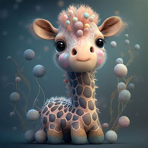 Premium Photo Cartoon Of A Cute Funy Tiny Jiraffe On Colored Background Generative Ai