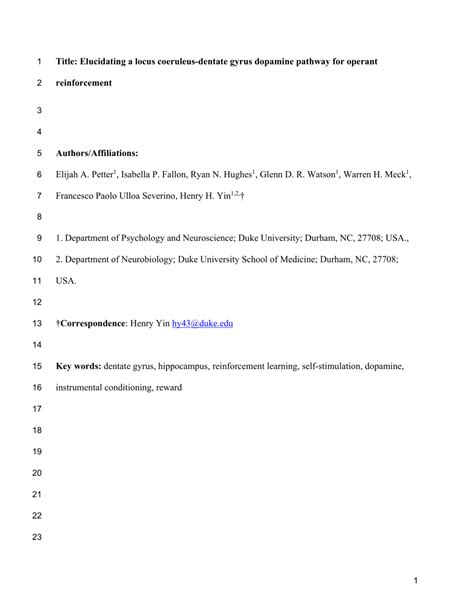 Pdf Elucidating A Locus Coeruleus Dentate Gyrus Dopamine Pathway For