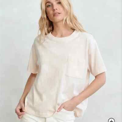 Jenni Kayne Womans Vintage Pocket T Shirt Ivorycream Ss 100 Cotton