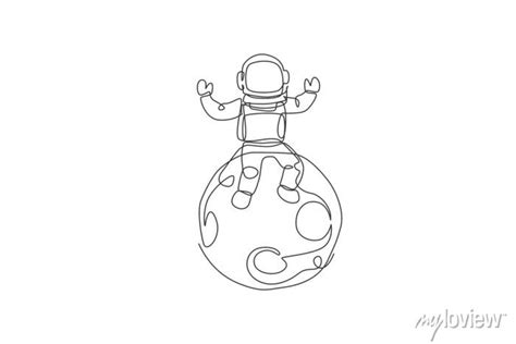 Single Continuous Line Drawing Of Floating Science Astronaut • Wall Stickers Web Vintage