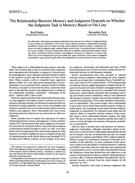 Pdf The Relationship Between Memory And Judgment Depends On Whether