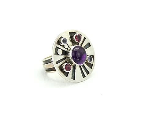 Echo Of The Dreamer Round Amethyst Ring With Gemstones Carol