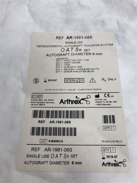 New Arthrex Ar 1981 06s Osteochondral Autograft Transfer System 6mm