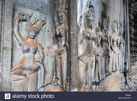 Bas Relief Of Apsaras Celestial Dancers In Angkor Wat Temple Angkor