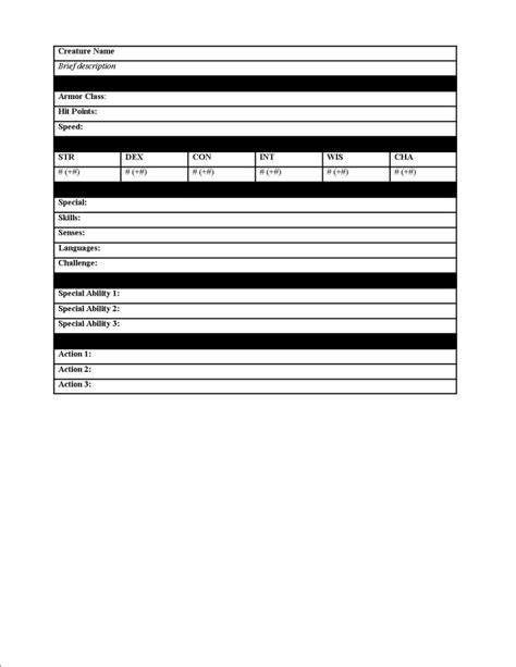 Form Fillable Monster Stat Block Printable Forms Free Online