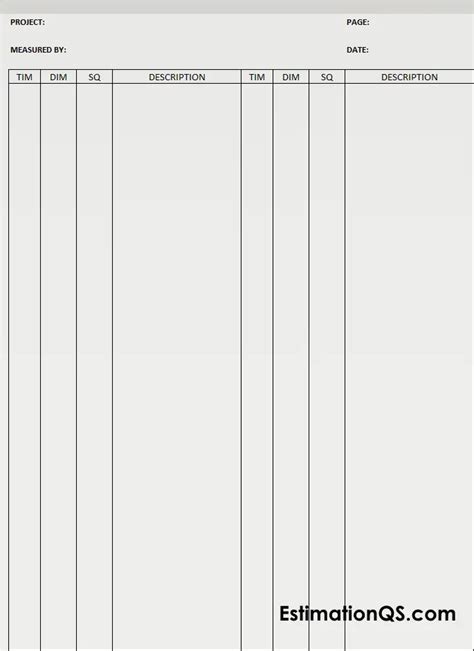 3 Types Of Dimension Paper Takeoff Sheets Used By Quantity Surveyors