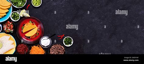 Taco Bar Corner Border With An Assortment Of Ingredients Top View On A