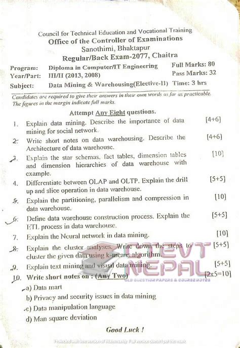 Data Mining And Warehousing Elective Ii 6th Semester Questions