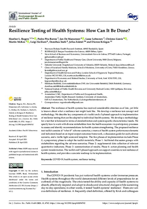 Pdf Resilience Testing Of Health Systems How Can It Be Done