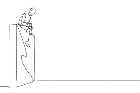 단일 연속 라인 드로잉 로 슬픈 벽에 앉아 생각 이익 손실 위기 일러스트 프리미엄 벡터