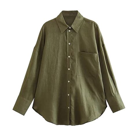 Haiming Women Long Sleeve Shirts Casual Lapel V Neck Button Down Tops