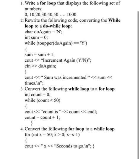 solved 1 write a for loop that displays the following set