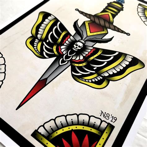 Close Up Of The Death Hawk Moth Dagger Tattoo Print 🗡 All Prints Are