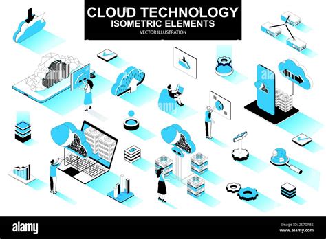 Cloud Technology Bundle Of Isometric Elements Server Rack Hosting Provider Information