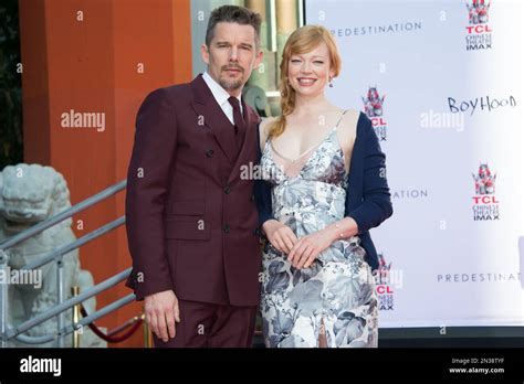 Ethan Hawke Left And Jennifer Rawlings Attend The Ethan Hawke Handprint And Footprint Ceremony