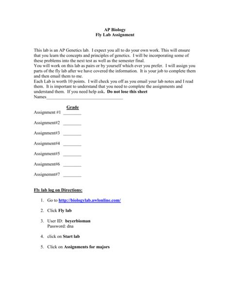 Ap Biology Fly Lab Assignment Instructions