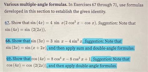 Solved Various Multiple Angle Formulas In Exercises 67