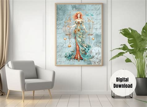 Libra Zodiac Goddess Celestial Wall Art Zodiac Portrait Perfect Libra