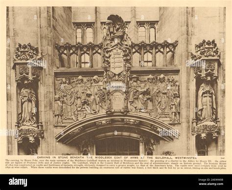 Carving And Middlesex Coat Of Arms At The Guildhall Supreme Court 1926