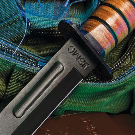 Usmc Combat Fighter Fixed Blade Knife With Genuine Leather Sheath