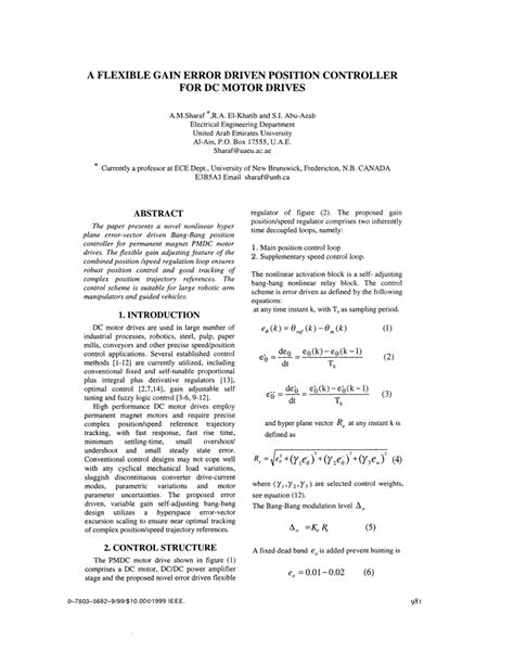 Pdf A Flexible Gain Error Driven Position Controller For Dc Motordrives