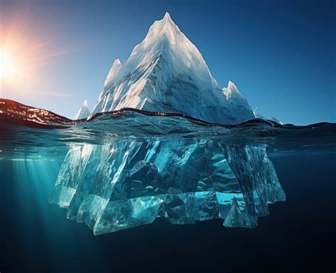Lonely Huge Iceberg With Above And Underwater View Against The Backdrop Of Sunrise Global