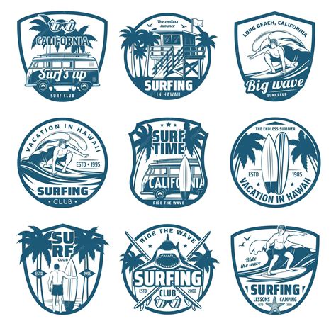 Premium Vector Surfing Sport Isolated Vector Icons Surfer Club