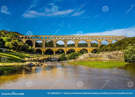 Roman Aqueduct Pont Du Gard Nimes France Stock Image Image Of