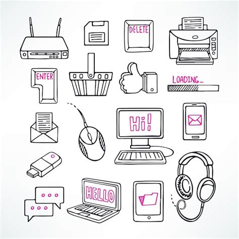 Premium Vector Cute Set Of Sketch Computer Icons On White Background
