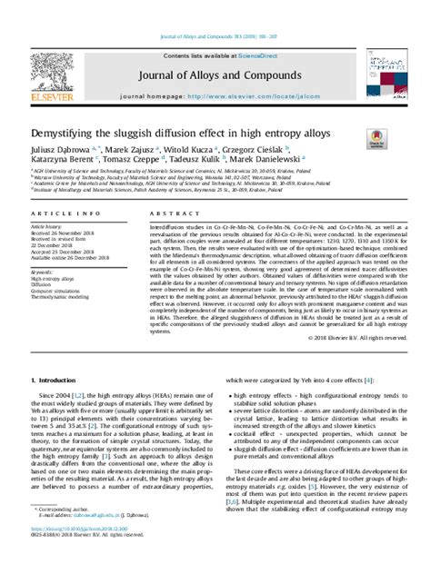 Pdf Demystifying The Sluggish Diffusion Effect In High Entropy Alloys
