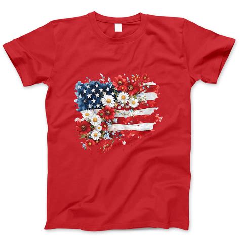 Floral American Flag T Shirt Watercolor Patriotic Flower Usa Tee