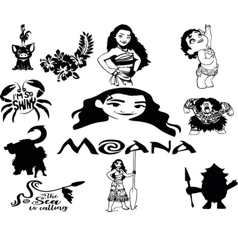 Moana Clipart Black And White Etsy