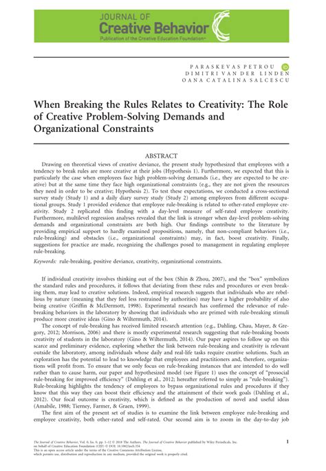 Pdf When Breaking The Rules Relates To Creativity The Role Of