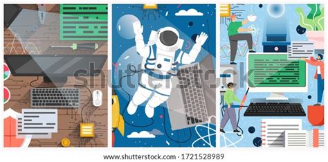 Quantum Computing Technology Vector Poster Template Stock Vector